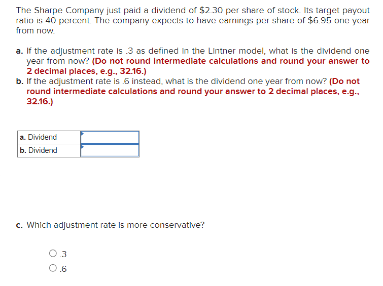 Solved The Sharpe Company just paid a dividend of $2.30 per | Chegg.com