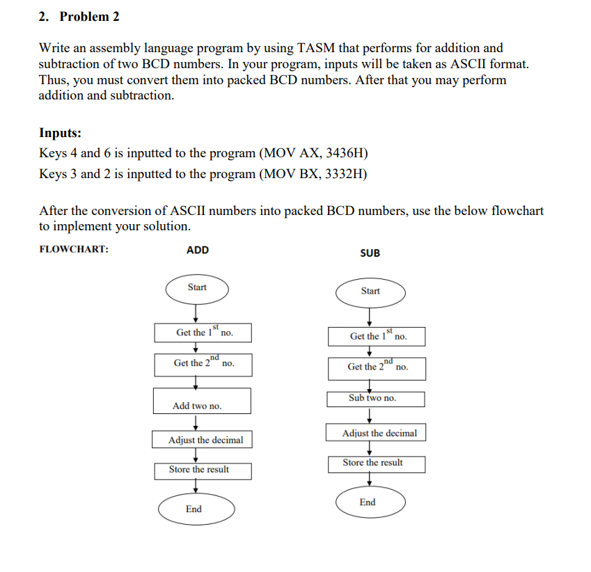 Solved 2. Problem 2 Write an assembly language program by | Chegg.com