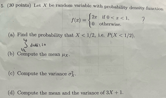 Solved 5. (30 points) Let X be random variable with | Chegg.com