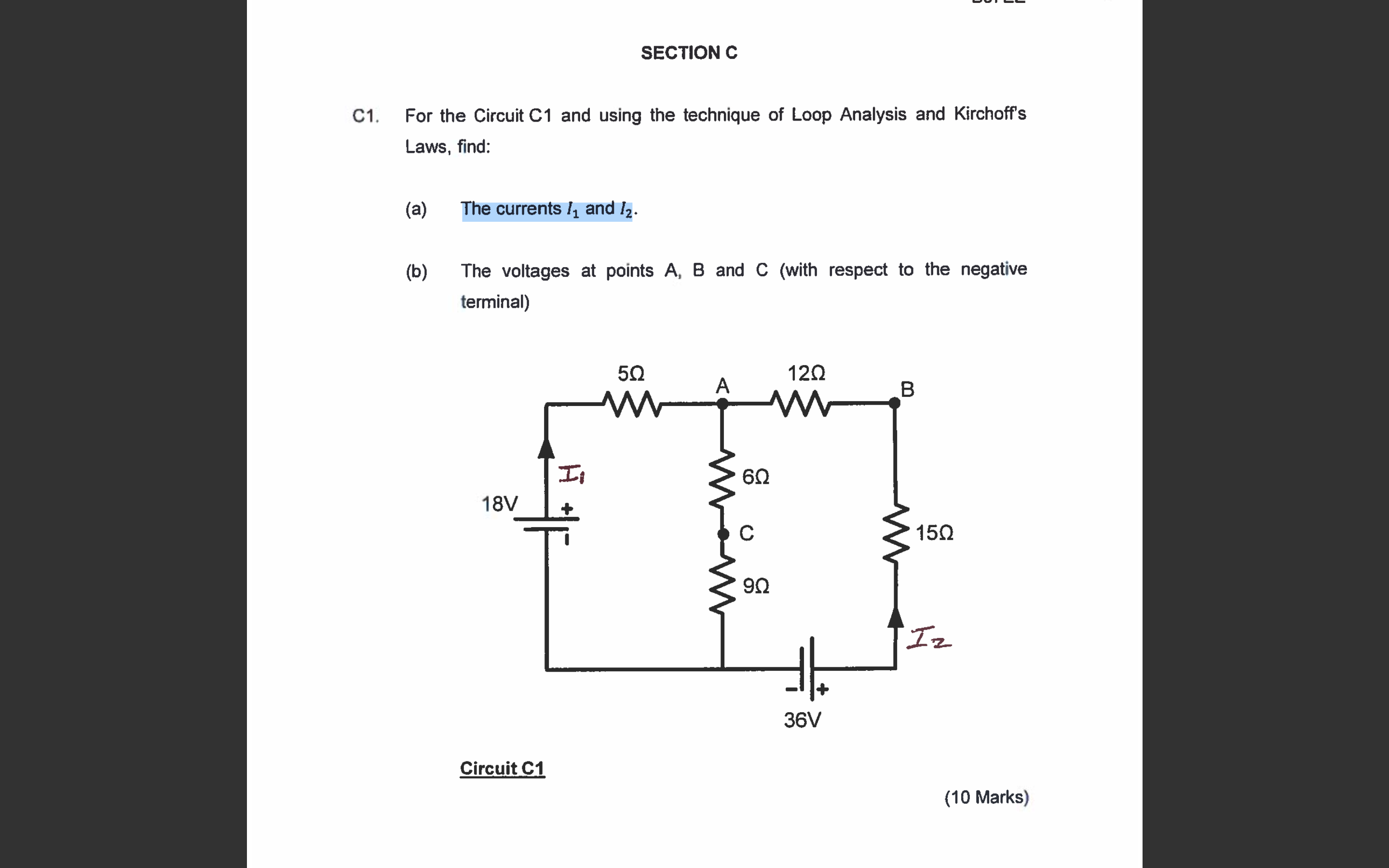 Solved For the Circuit C1 and using the technique of Loop | Chegg.com