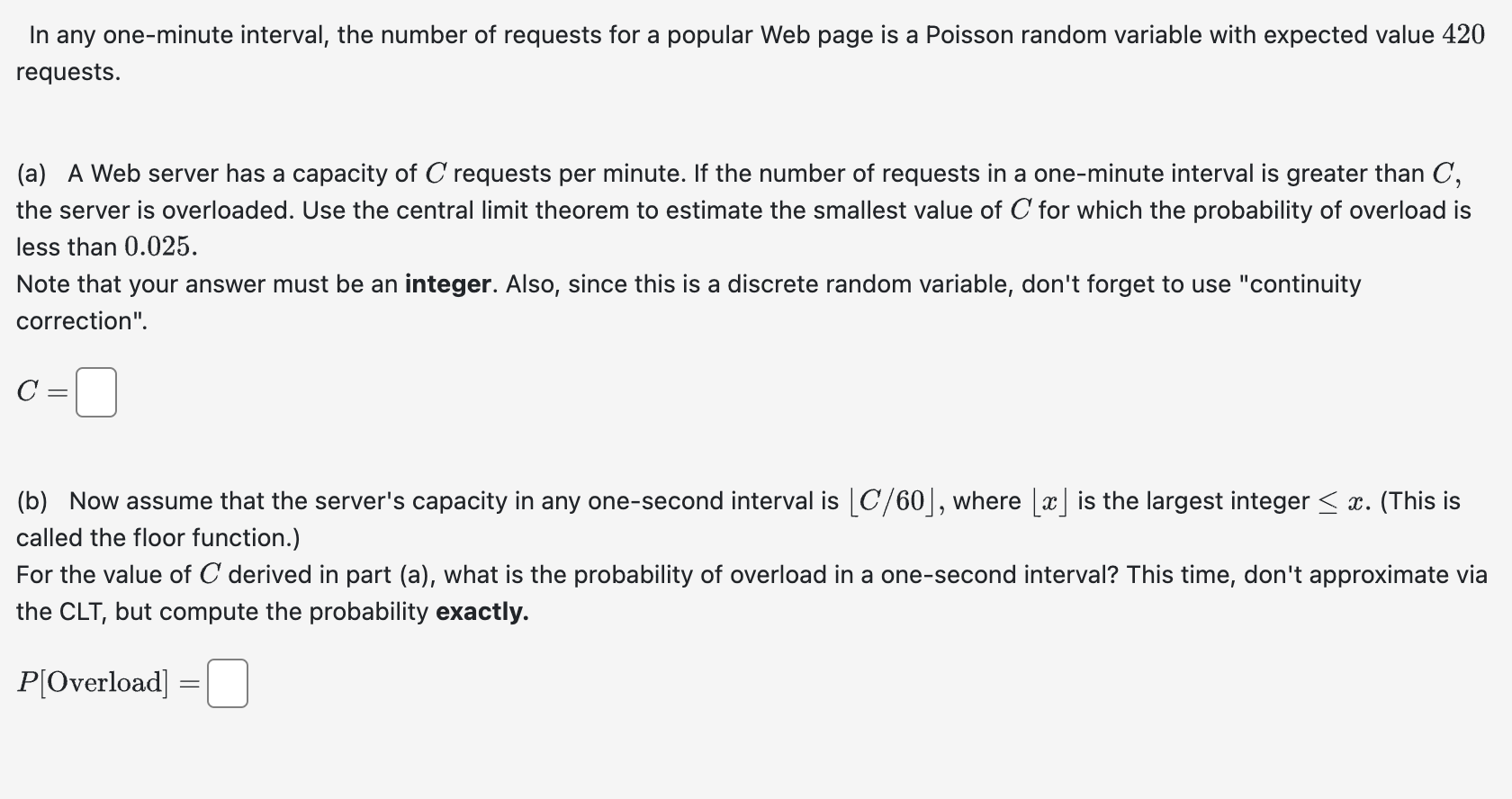 Solved In any one-minute interval, the number of requests | Chegg.com