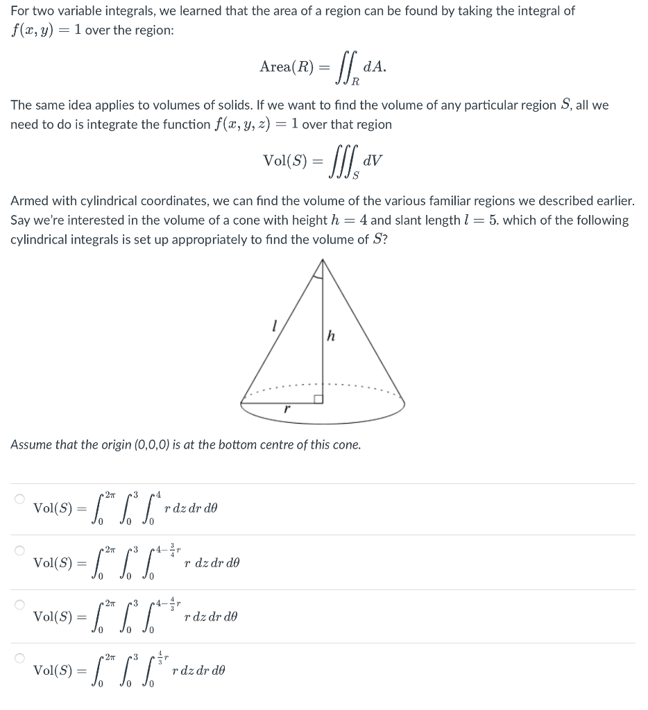 Solved For two variable integrals, we learned that the area | Chegg.com