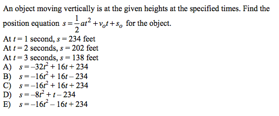 Solved An object moving vertically is at the given heights | Chegg.com