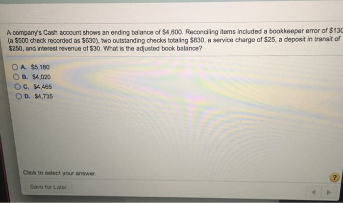 Solved A company's Cash account shows an ending balance of | Chegg.com