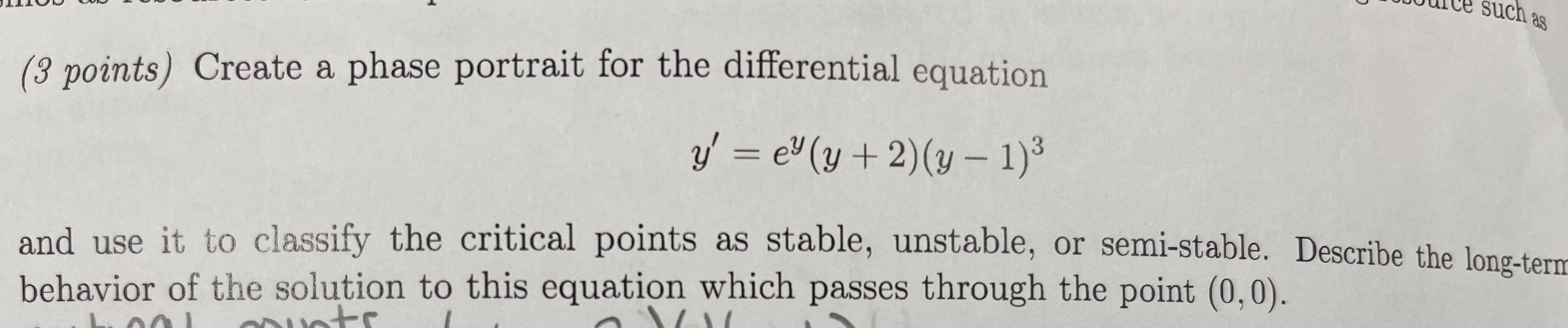 Solved such as (3 points) Create a phase portrait for the | Chegg.com