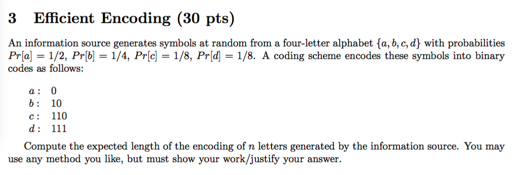 Solved 3 Efficient Encoding (30 pts) An information source | Chegg.com