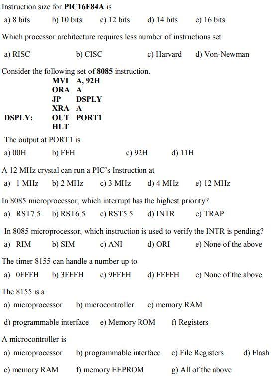 Solved Instruction size for PIC16F84A is a) 8 bits b) 10 | Chegg.com