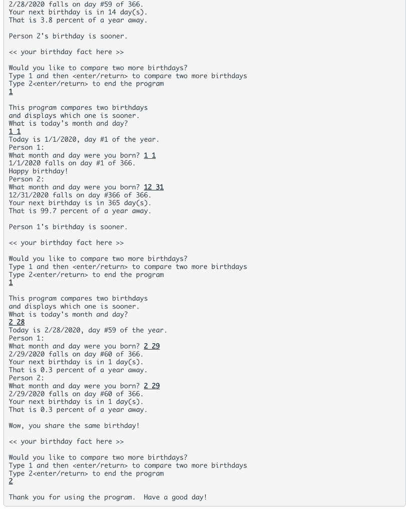 Solved I need this in java and compare users' birthdays | Chegg.com