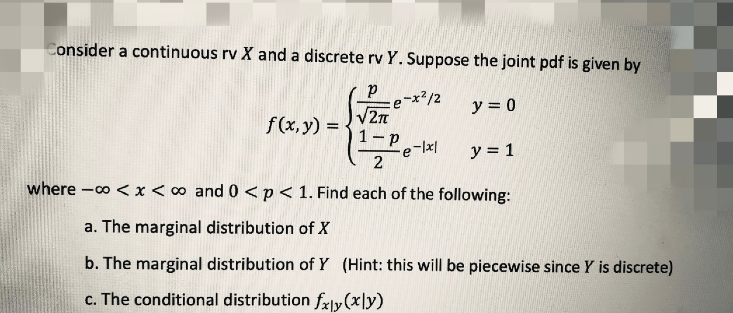 Solved Consider a continuous rv X and a discrete rv Y. | Chegg.com
