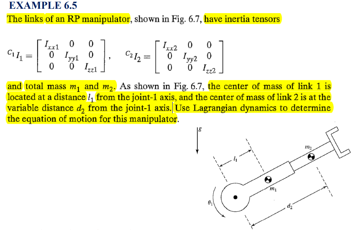 Solved EXAMPLE 6.5 The links of an RP manipulator, shown in | Chegg.com
