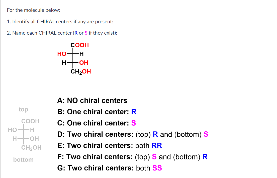 Solved For the molecule below: 1. Identify all CHIRAL | Chegg.com
