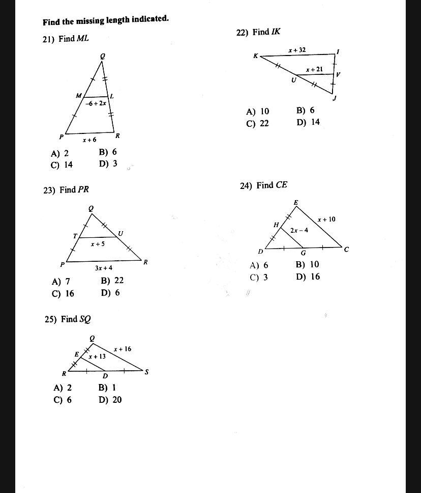 Solved Find the missing length indicated. 22) Find IK 21) | Chegg.com