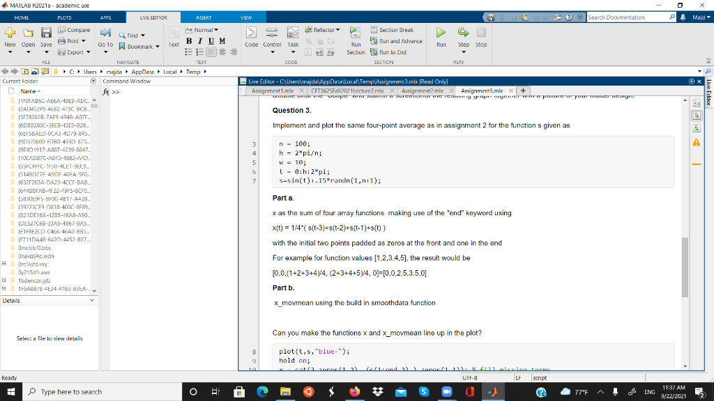 Solved X Majd Hun MATLAB R2021a - academic use HOME PLOTS | Chegg.com