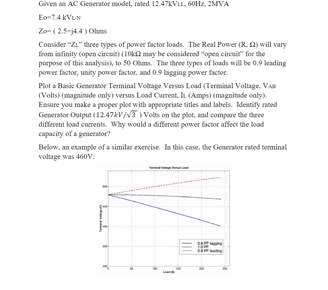 Solved Given an AC Generator model, rated 12.47kVLL, 60Hz, | Chegg.com