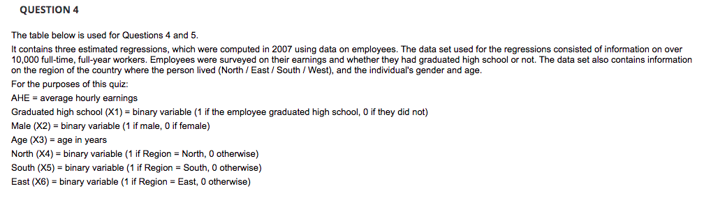 Solved QUESTION 4 The table below is used for Questions and | Chegg.com