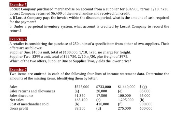 Solved Exercise 5 Locust Company purchased merchandise on | Chegg.com