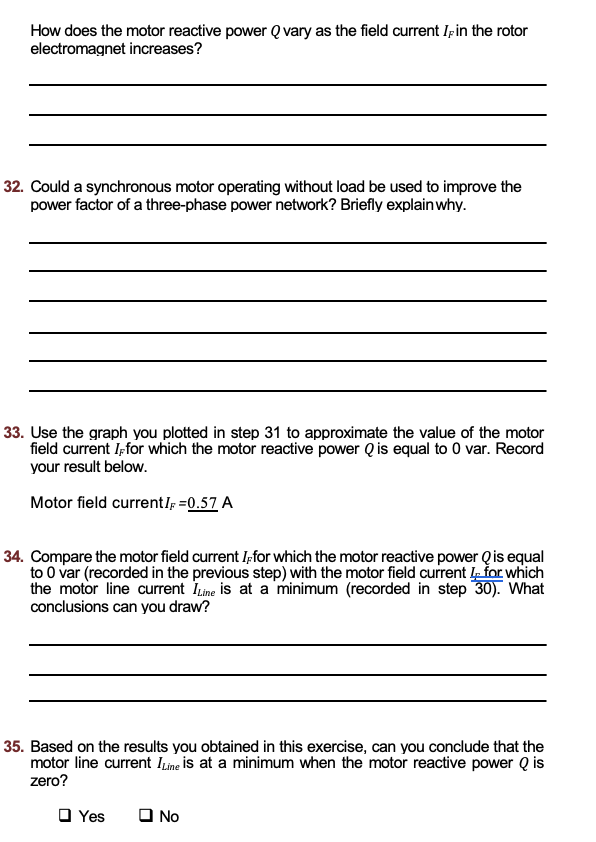Solved How does the motor reactive power Q vary as the field | Chegg.com