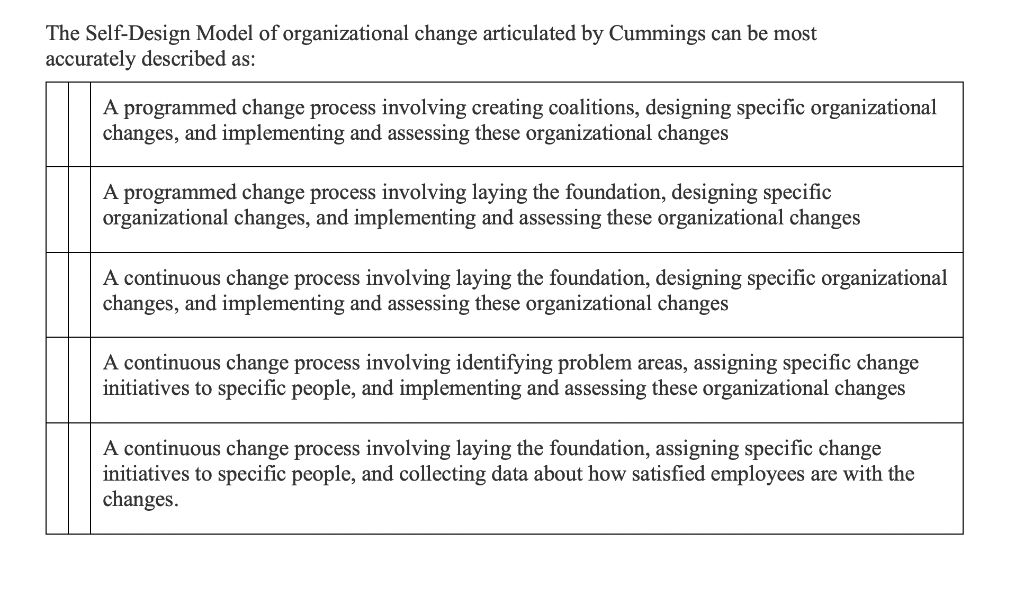 Solved The Self-Design Model of organizational change | Chegg.com