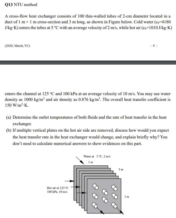 Solved Q13 NTU method A cross-flow heat exchanger consists | Chegg.com