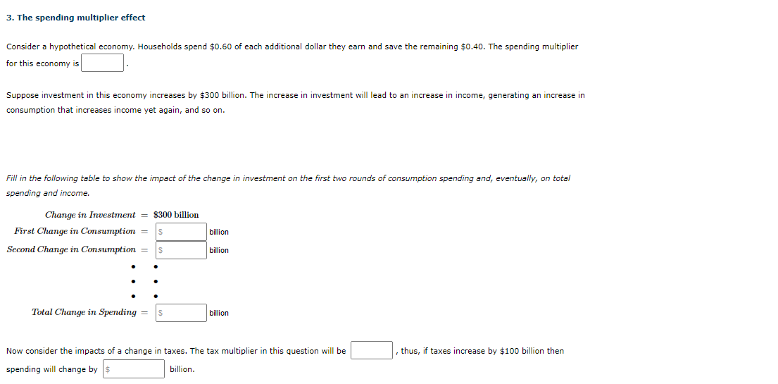Solved 3. The spending multiplier effect Consider a | Chegg.com