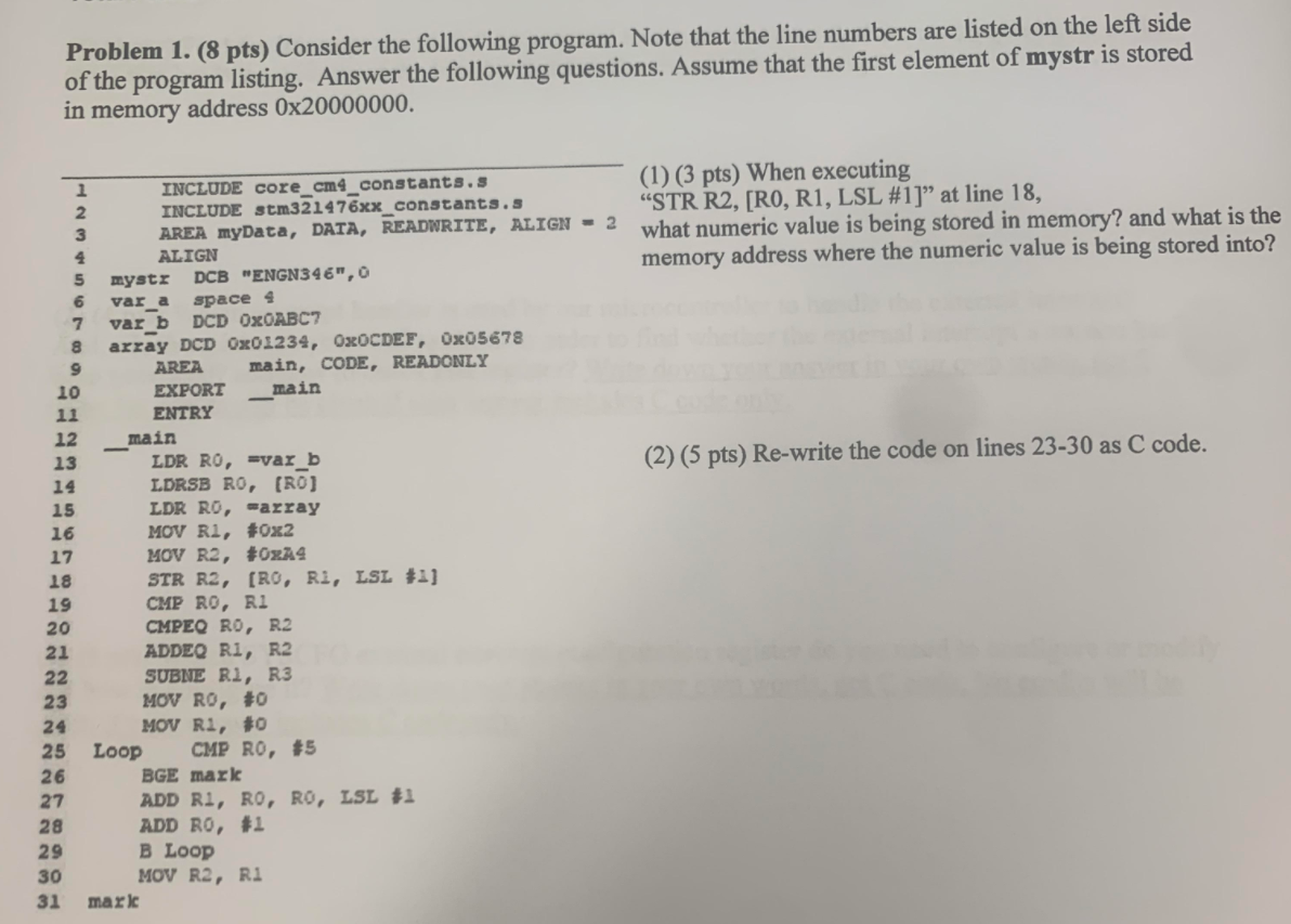 Problem 1. (8 pts) Consider the following program. | Chegg.com