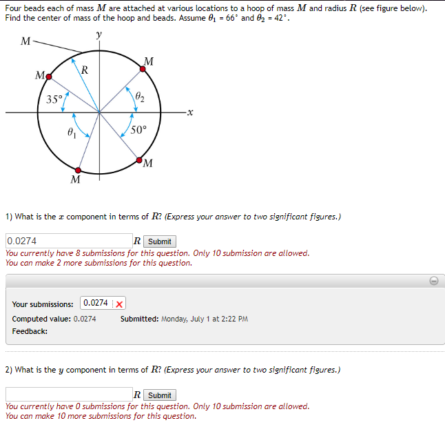 Solved Four beads each of mass M are attached at various | Chegg.com