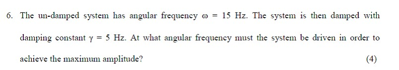 Solved 6. The un-damped system has angular frequency o 15 | Chegg.com