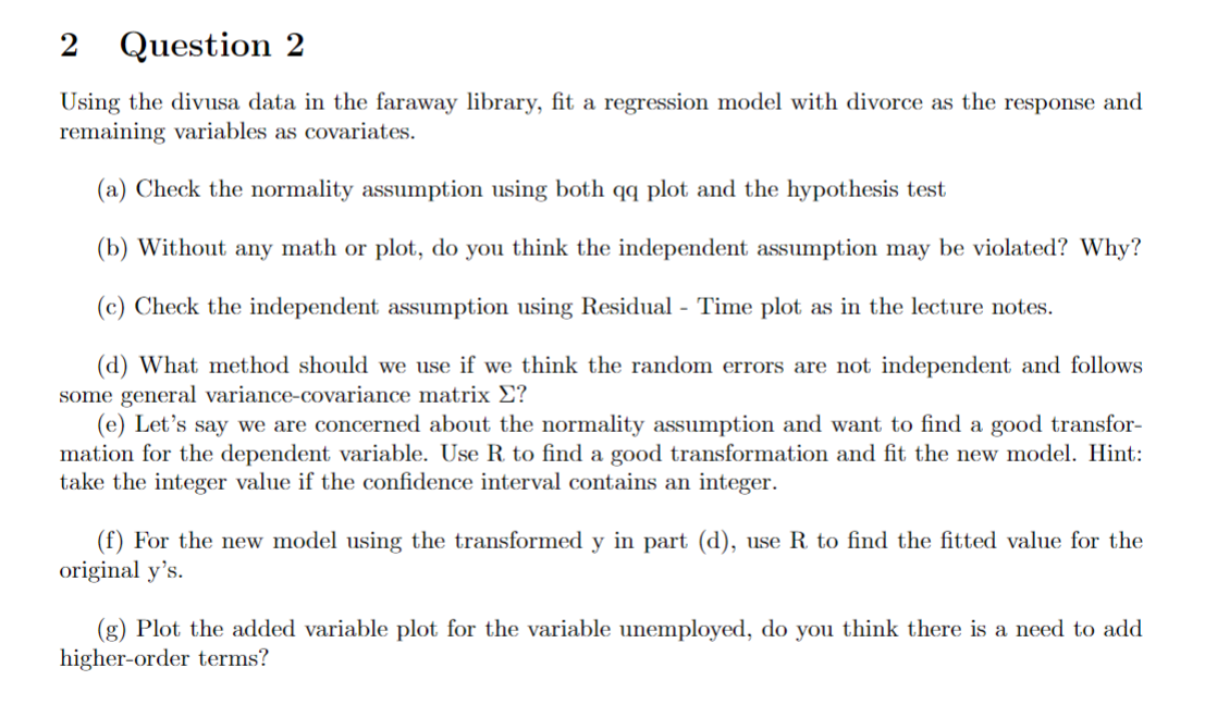 Solved Using the divusa data in the faraway library, fit a | Chegg.com