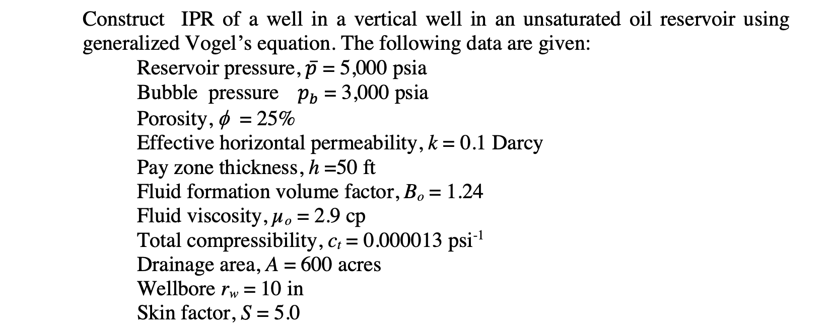 Solved Construct IPR of a well in a vertical well in an | Chegg.com