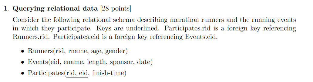 Solved 1. Querying relational data (28 points) Consider the | Chegg.com