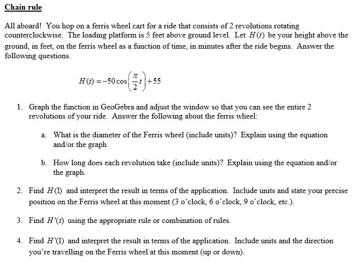 Solved Chain rule All aboard! You hop on a ferris wheel cart | Chegg.com