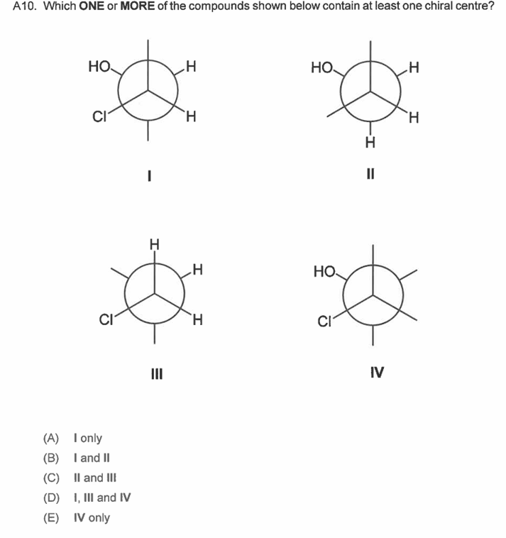 Solved A10. ﻿Which ONE or MORE of the compounds shown below | Chegg.com