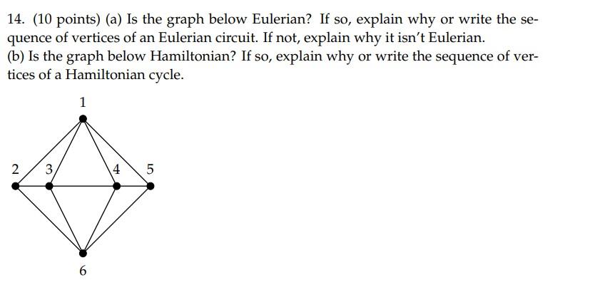 Solved 14. (10 points) (a) Is the graph below Eulerian? If | Chegg.com