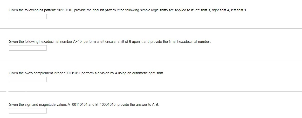Solved Given The Following Bit Pattern 10110110 Provide 