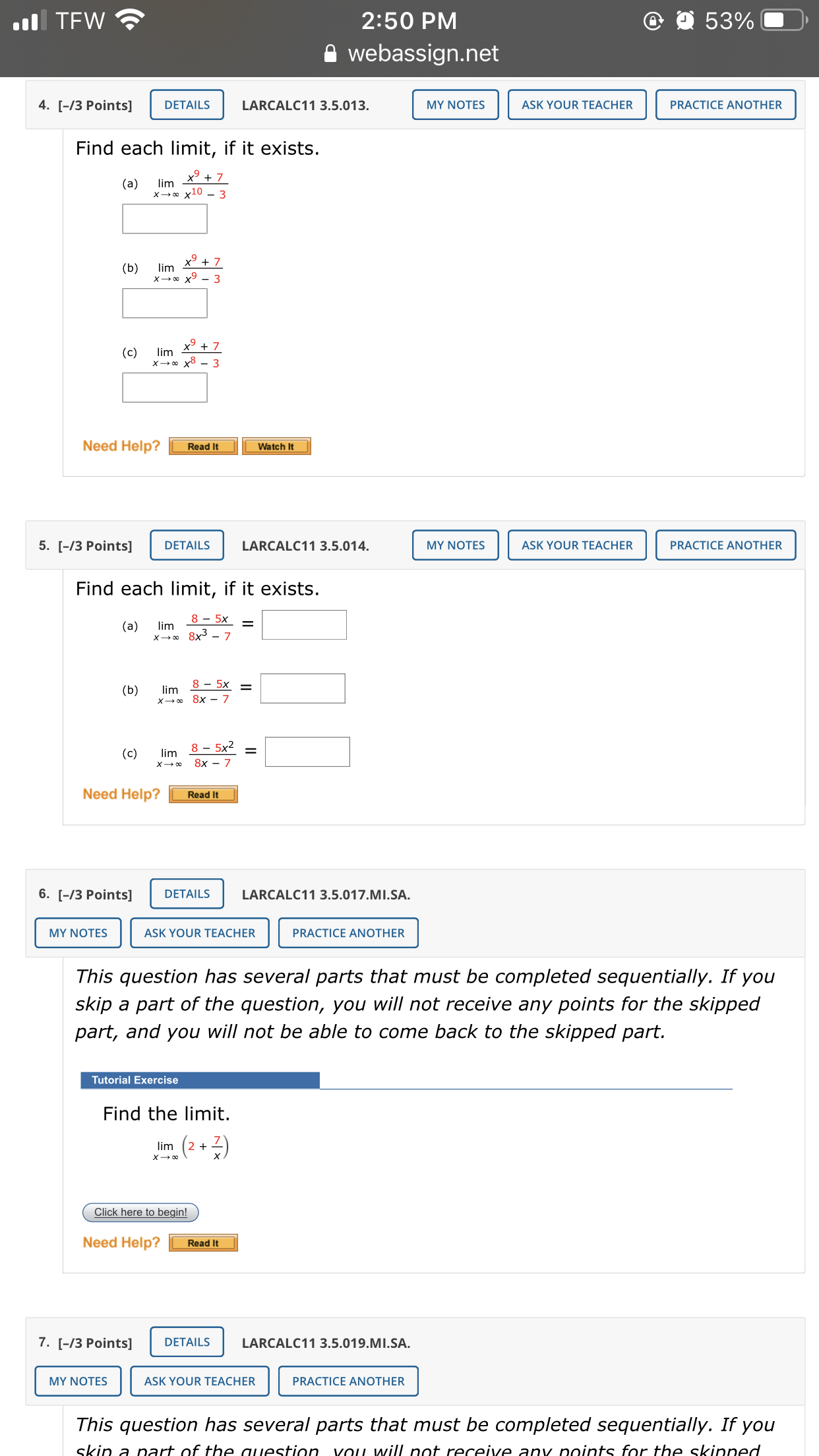 Solved ..1 TFW 53% 2:50 PM webassign.net 4. [-13 Points] | Chegg.com