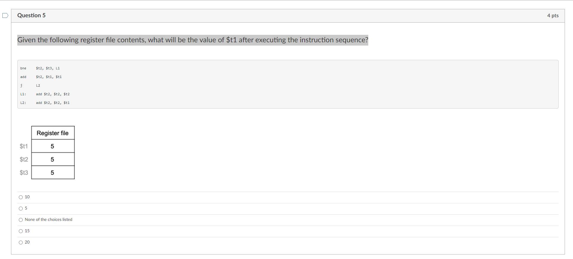 Solved Question 5 4 pts Given the following register file | Chegg.com