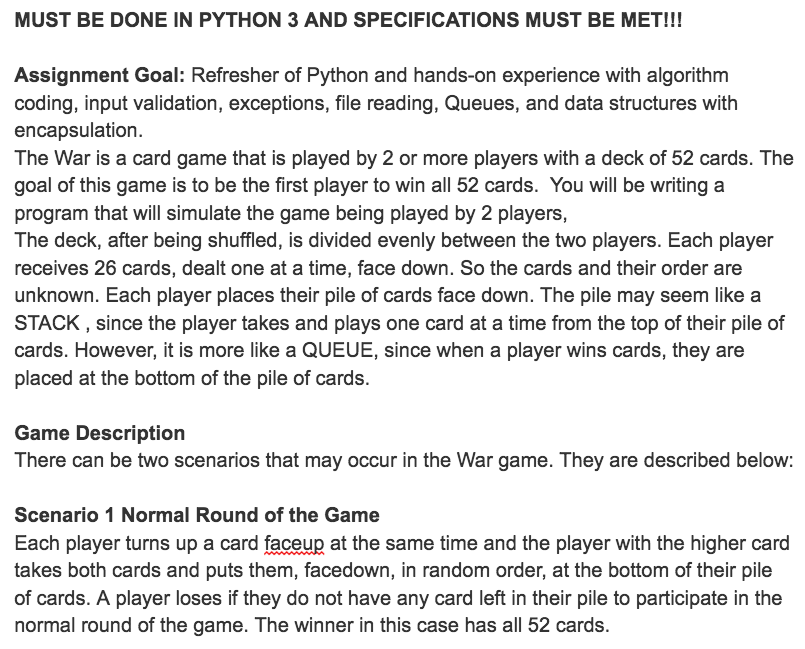MUST BE DONE IN PYTHON 3 AND SPECIFICATIONS MUST BE | Chegg.com