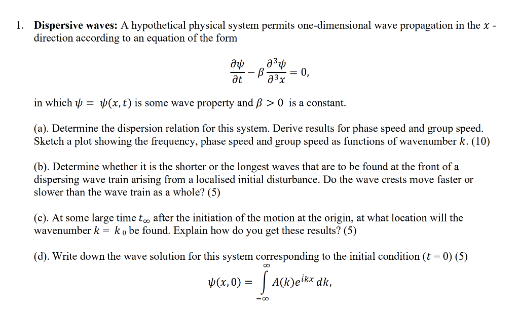 1. Dispersive waves: A hypothetical physical system | Chegg.com
