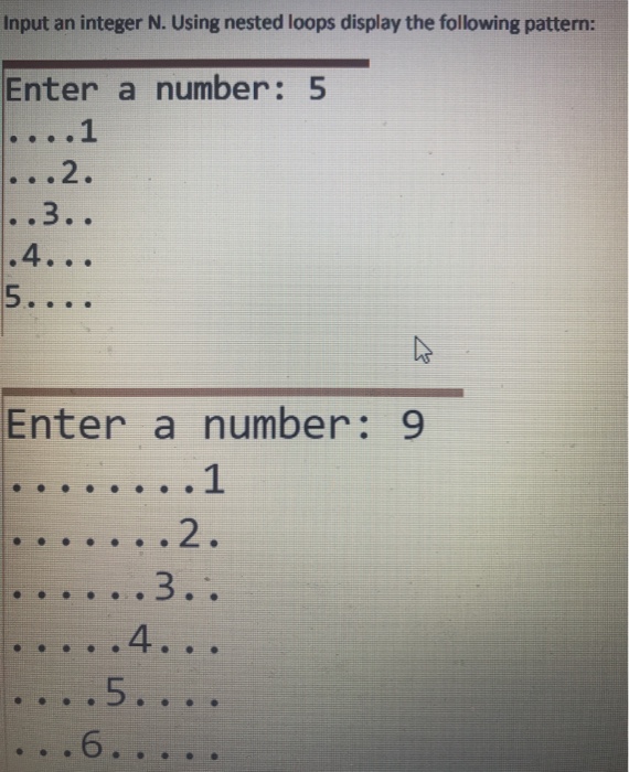 Solved Input an integer N. Using nested loops display the | Chegg.com