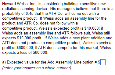 Solved Howard Weiss, Inc., is considering building a | Chegg.com
