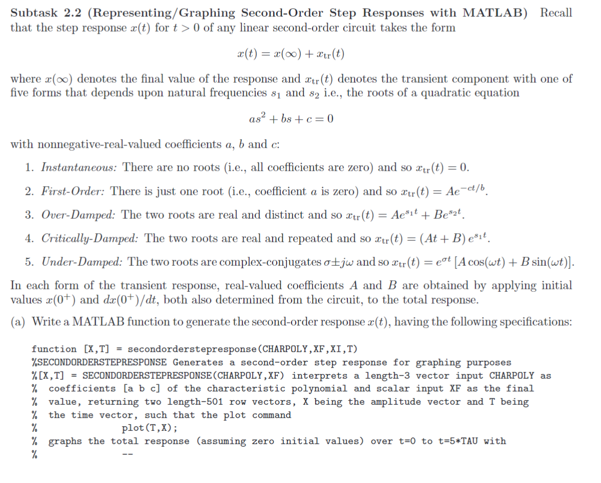 Solved Subtask 2.2 (Representing/Graphing Second-Order Step | Chegg.com