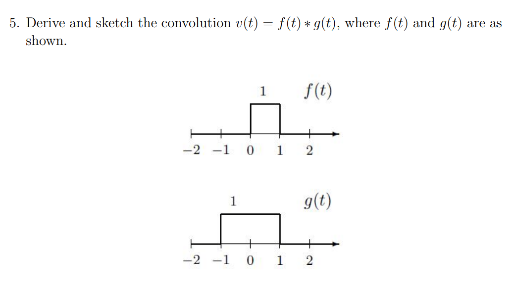 Solved 5. Derive and sketch the convolution v(t)=f(t)∗g(t), | Chegg.com