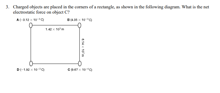 Solved Charged objects are placed in the corners of a | Chegg.com