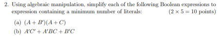 Solved 2. Using algebraic manipulation, simplify each of the | Chegg.com