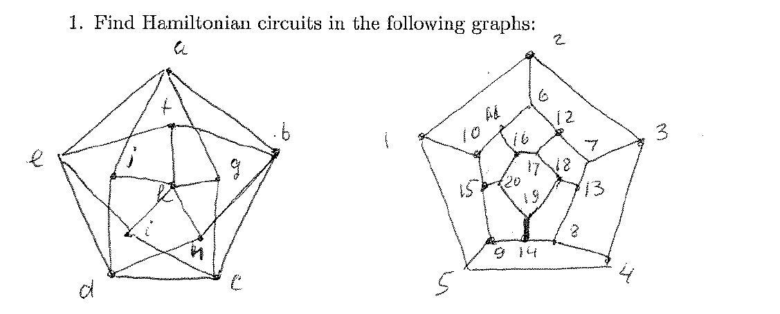 Solved 1. Find Hamiltonian circuits in the following graphs: | Chegg.com