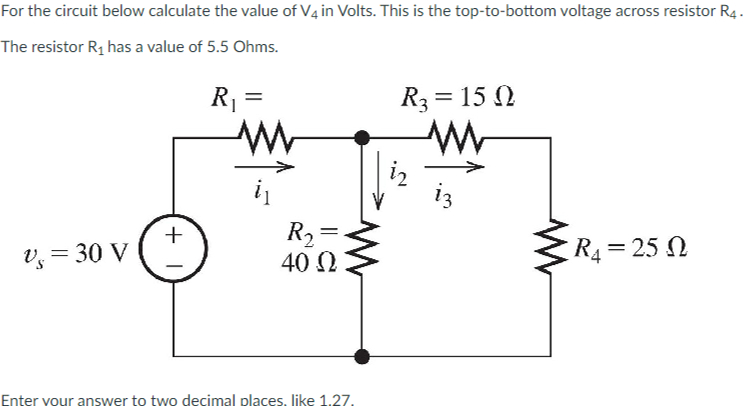 Solved For the circuit below calculate the value of V4 ﻿in | Chegg.com