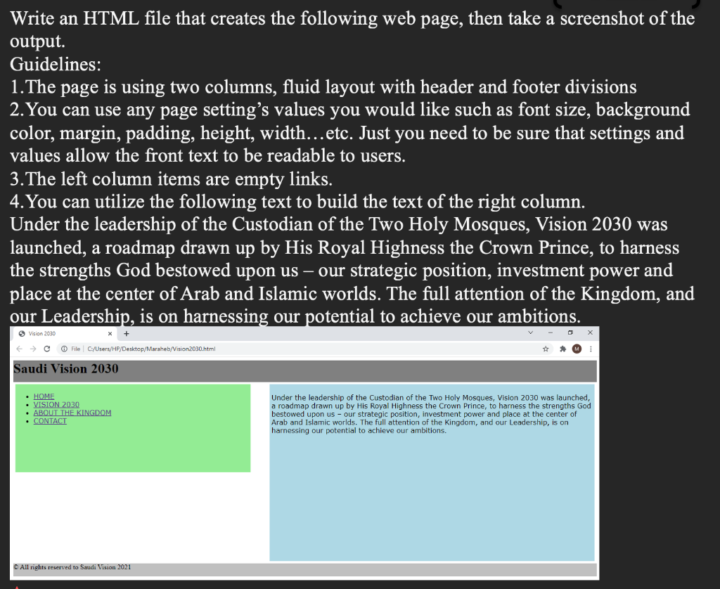 Solved Write an HTML file that creates the following web | Chegg.com