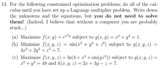 Solved 13. For the following constrained optimization | Chegg.com