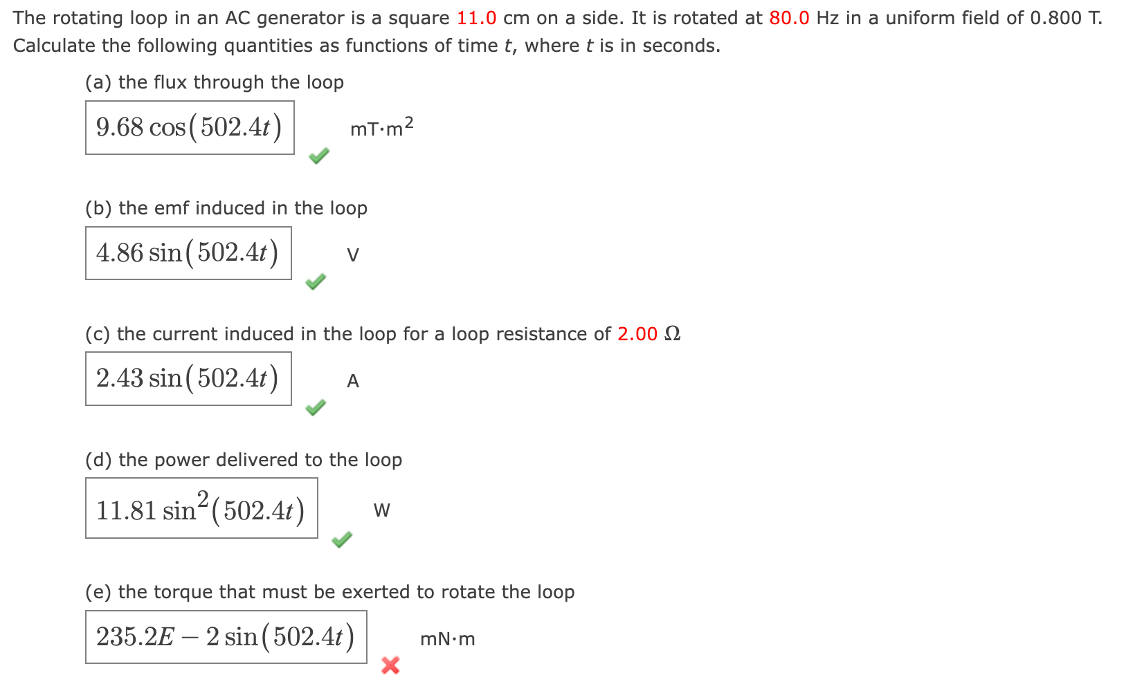 Solved he rotating loop in an AC generator is a square 11.0 | Chegg.com