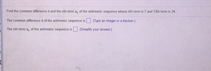 Solved Find the common difference d and the nth term a_n of | Chegg.com